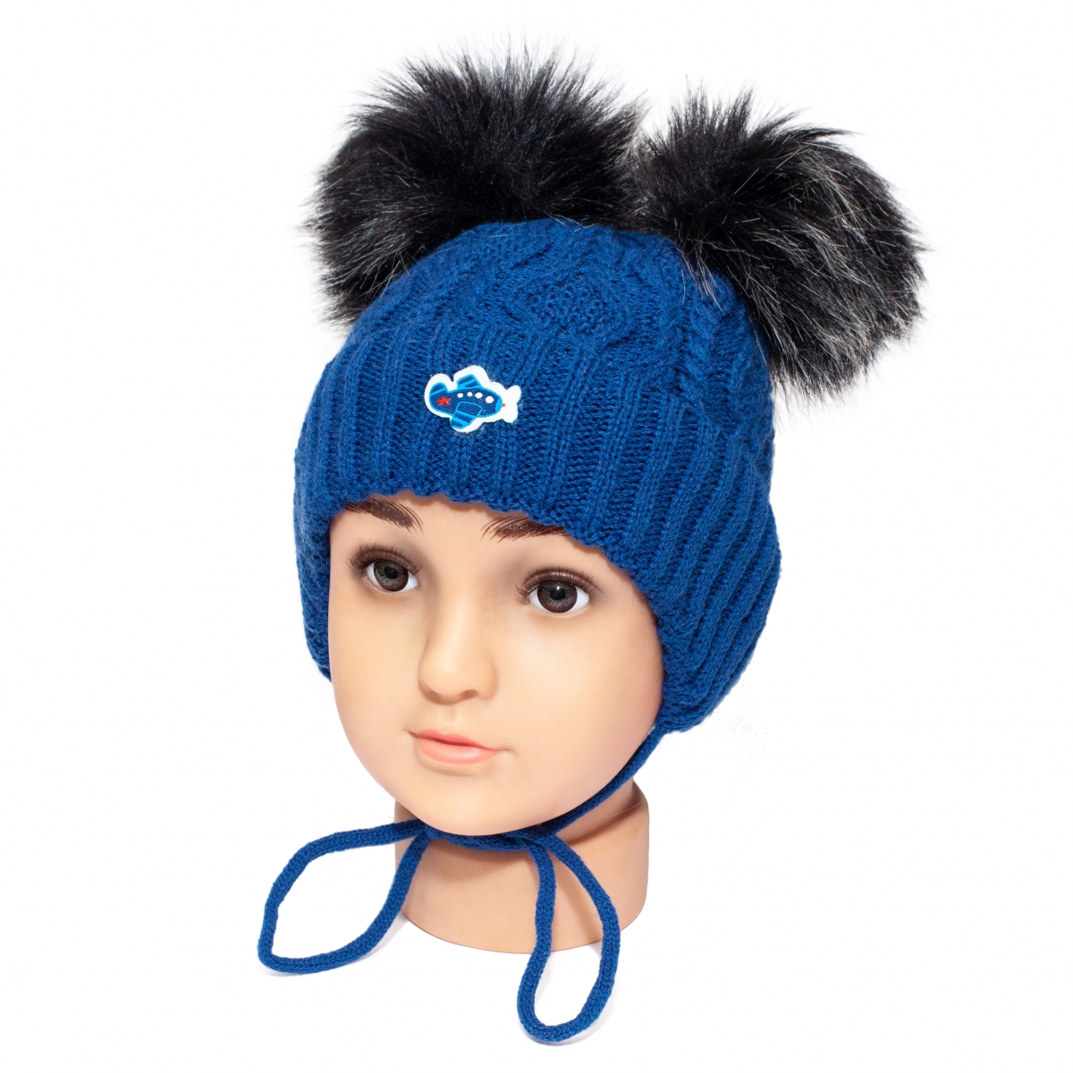 Caciula baieti groase cu 2 ciucuri 1150 blu 3luni-1an . Incaltaminte ...