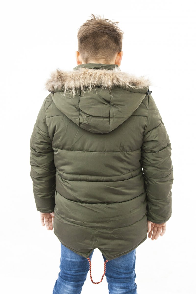 Geaca de iarna baieti 1227 kaki 116-146cm. Incaltaminte din piele ...