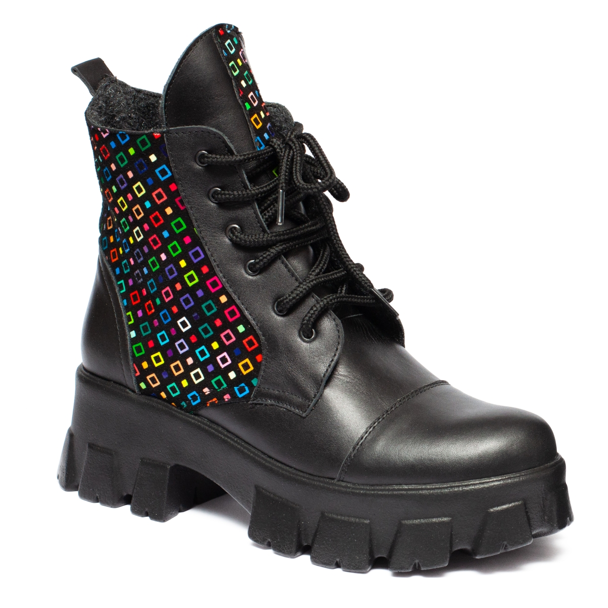 Ghete dama din piele cu blana 56302 negru patratele 34-41. Incaltaminte ...