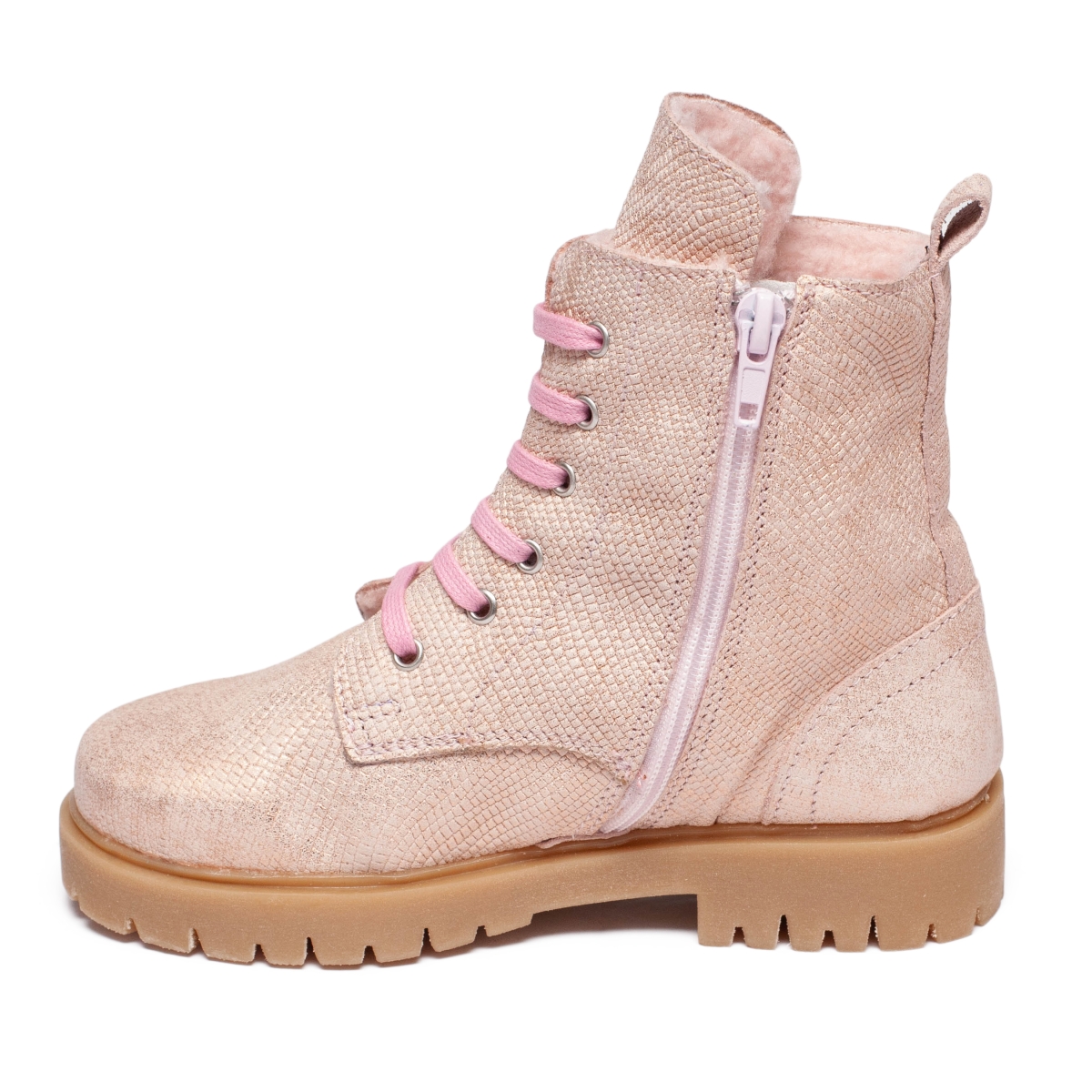 Ghete fete din piele cu blana pj shoes King roz lux 27-36 - bambinii.ro