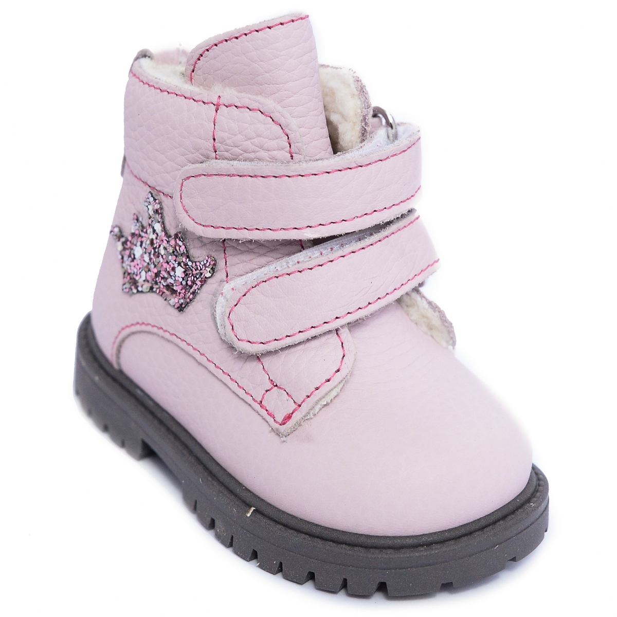 Ghetute fete din piele cu blana AV733 roz 19-34. Incaltaminte din piele ...