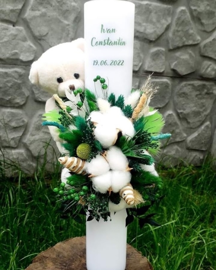 Lumanari botez personalizate copii ursulet 2185 alb verde ...