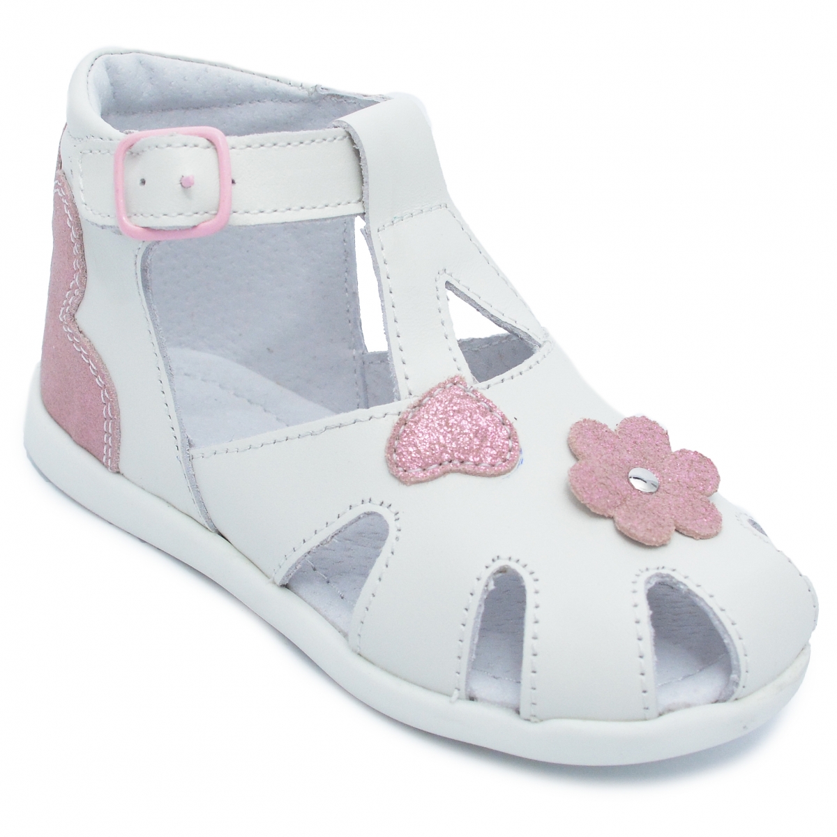 Sandale fete hokide inalte pe glezna cu talonet 77 alb roz TA 18-24 ...